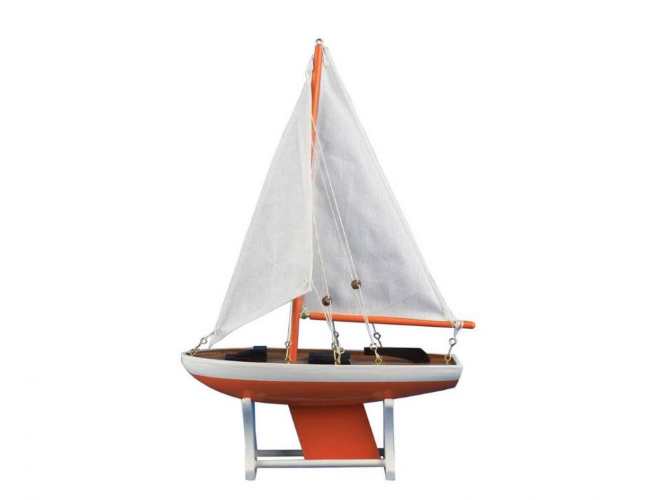 Wooden Decorative Sailboat Model 12"" - Orange Model Boat – Tesaut Models