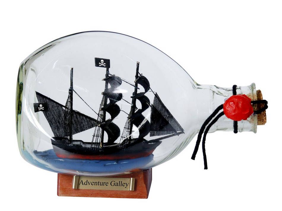 Captain Kidd's Adventure Galley Pirate Ship in a Bottle 7"" – Tesaut Models